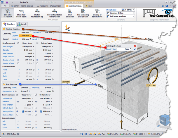 Post-installed rebar design - DesignFiX